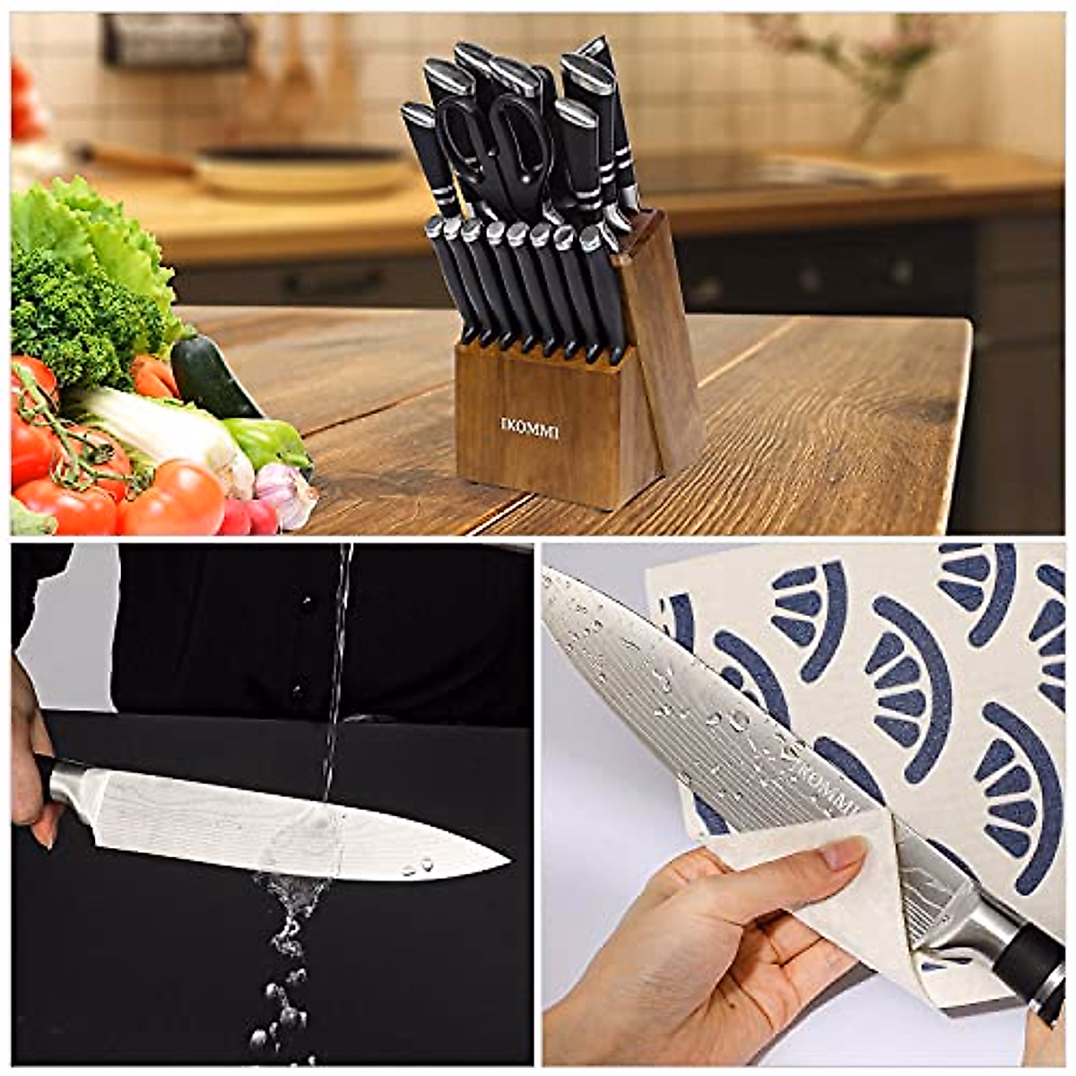 Knife Sets, IKOMMI Knife Set with Block, 23 Piece Chef Knife Set with Block for Kitchen, German High-Carbon Stainless Steel Kitchen Knife Block Set with Sharpener & 8 Steak Knives