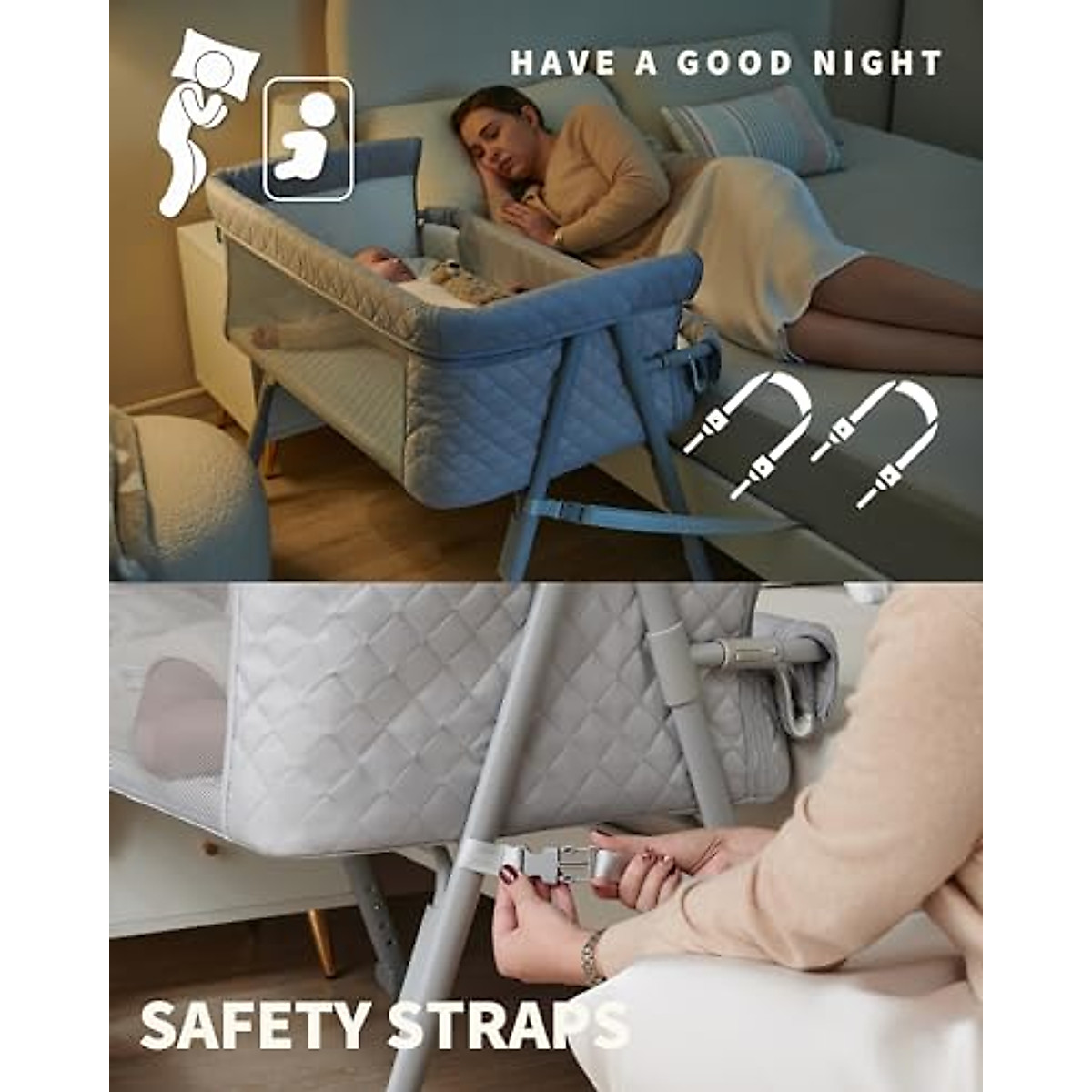 AirClub Bassinet Bedside Sleeper, Baby Bed Crib for Newborn, Bedside Crib Sleeper with 4 Auto-Lock & Adjustable Height, Breathable Mesh&Mattress