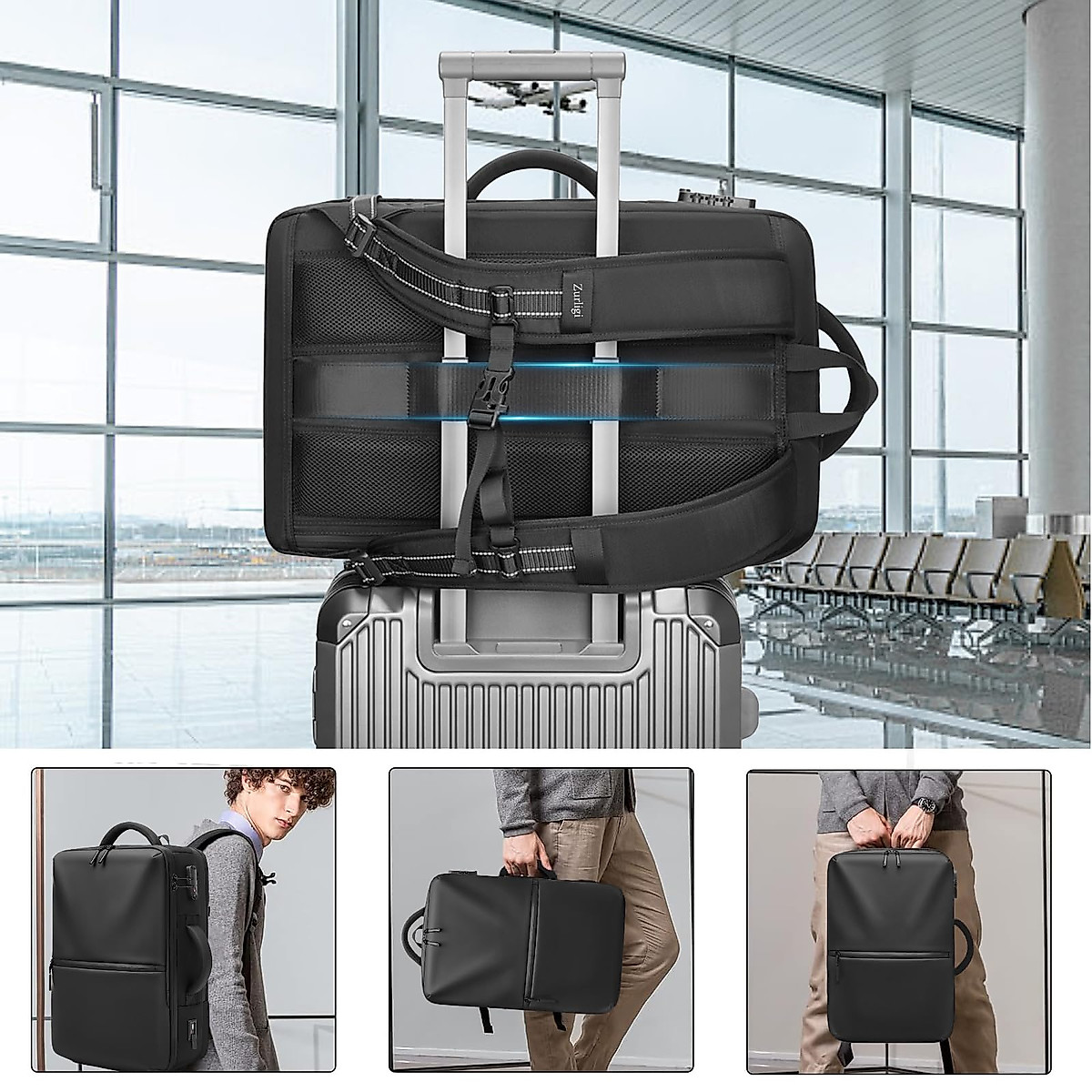 Zurligi Vacuum Backpack Travel - 70L Expandable Travel Backpack, Vacuum Compression Bag with Air Pump, USB Charging Port, Waterproof, Anti-Theft, Ideal for Laptop, Travel, Business, College, Camping