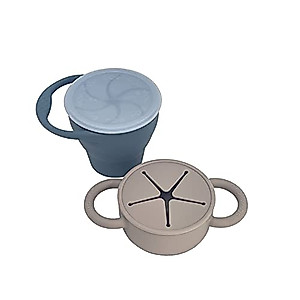 BraveJusticeKidsCo. | Snack Attack I&II Silicone Baby Snack Cup | 2 pack | Collapsible Toddler Snack Cup (Stormy and Fog)