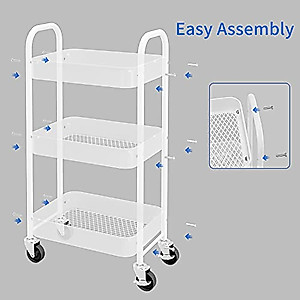 Simple Trending 3-Tier Heavy Duty Metal Utility Rolling Storage Cart with Lockable Wheels, White
