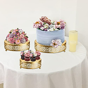 Hedume 3 Pack Cake Stand Set, Round Cake Stands, Metal Dessert Cupcake Pastry Candy Display Plate for Wedding, Event, Birthday Party