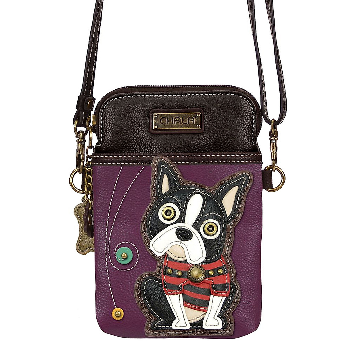 Chala Boston Terrier Cellphone Crossbody Handbag - Convertible Strap 5" x 7.5" x 1"