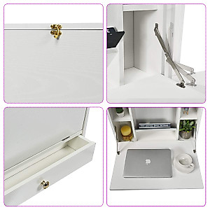 WATERJOY Storage Chests,Wall Foldable Cabinets,Hideaway Storage with Drawer,Small Folding Hanging Storage Cabinets Working Table Computer Desk Dining Desk Vanity Table for Home,Office White