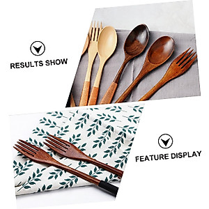 HOMSFOU 4pcs Japanese Wooden Handle Fork and Spoon Wood Soup Wood Cake Forks Stainless Steel Flatware Wooden Forks and Antique Flatware Wooden Tableware Kits Travel Salad Solid Wood