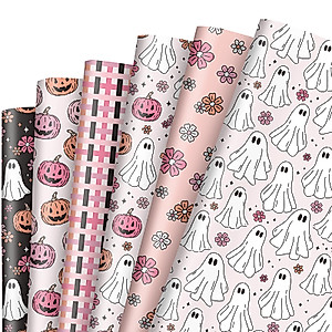 Generic AnyDesign 12 Sheets Halloween Wrapping Paper - Not Roll - Pink White Ghost Pumpkin Gift Wrap Paper Folded Flat Cute Art Paper for DIY Crafts, 19.7 x 27.6 Inch