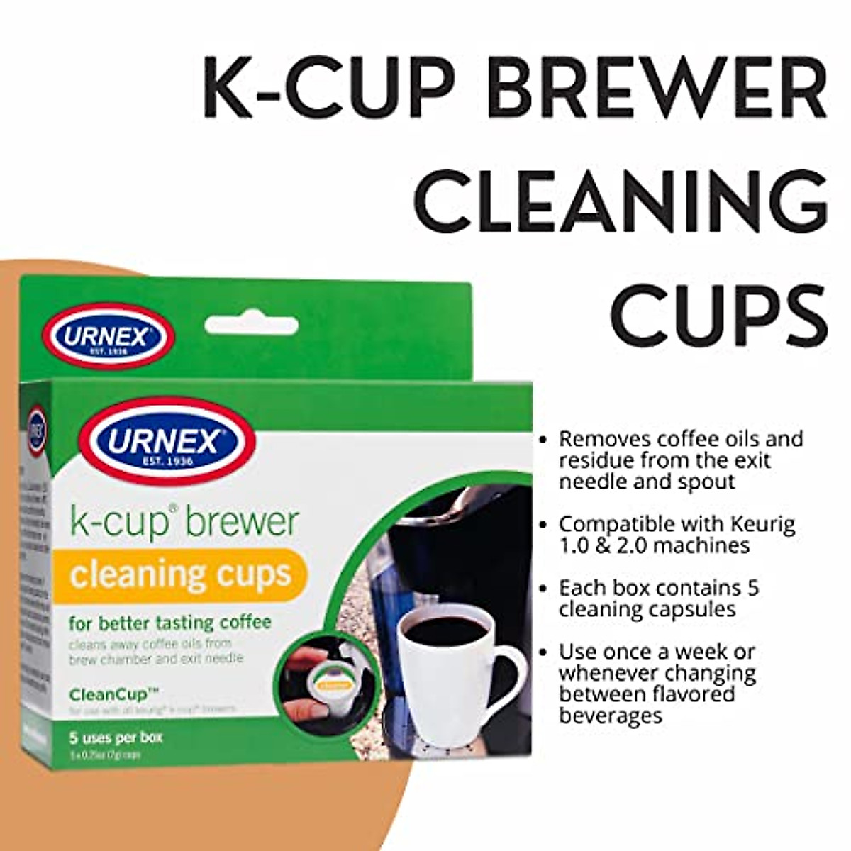 Keurig K-Mini Single Serve K-Cup Pod Coffee Maker (Black) Bundle with Cleaning Cups (5 Cups) - (2 Items)