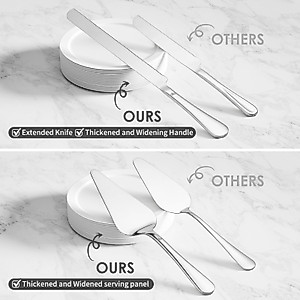 SANEXC Cake Cutting Set for Wedding - Extended Cake Knife And Server Set Thickened Stainless Steel Cake Cutter and Pie Spatula Great for Birthday Anniversary Christmas Gift Silver 2 Pcs