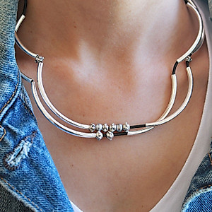 Lizzy James Charmer Natural Black Leather Wrap Bracelet Necklace in Silver with Small Freshwater Pearls (Large)