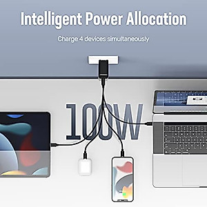 100W USB C Charger - Fast Charging Block GaN PD 3.0 USB Wall Charger Multiport Power Adapter: 4 Ports USB C Laptop Cell Phone Charging Station for MacBook Pro iPhone 14/13/12 Pro Max iPad Samsung
