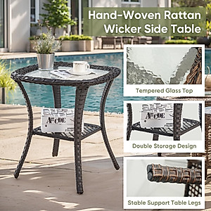 Outdoor Swivel Rocker Patio Chairs with Side Table 3 Pieces PE Wicker Patio Furniture Set for Porch Deck Balcony Garden-Brown/Blue