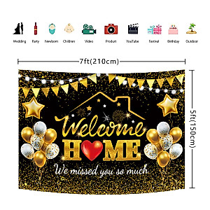 Gold and Black Welcome Home Banner Family Reunion Backdrop Welcome Home Decorations We Missed You So Much Decorations Welcome Back Banner Welcome Sign for Party Supplies 7x5FT