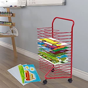 MuChaIOAK Classroom Paint Drying Rack, Red Art Drying Rack 2.2Lbs Cast Iron, Functional Mobile Paint Drying Rack for Home Classrooms Studios Painting Stores(16 Layers)