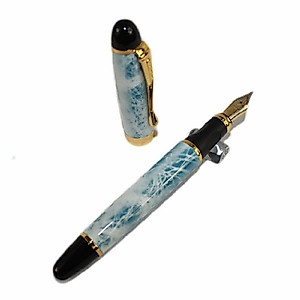 Jinhao 450 Light Blue and White Pattern Flog Medium Fountain Pen with Golden Clip