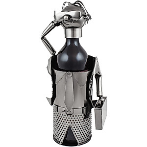 BRUBAKER Wine Bottle Holder Boss - Metal Sculpture - Wine Rack Decor - Tabletop - with Greeting Card
