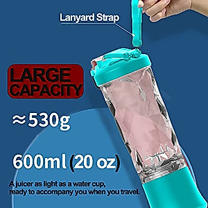 20oz Portable Blender Large Capacity Travel Juice Cup,Smoothies and Shakes Blender, Baby Food Crush Ice Frozen Mixing with 6 Blades 4000mAh Rechargeable Battery,for Home, Travel, Office (Light Blue)