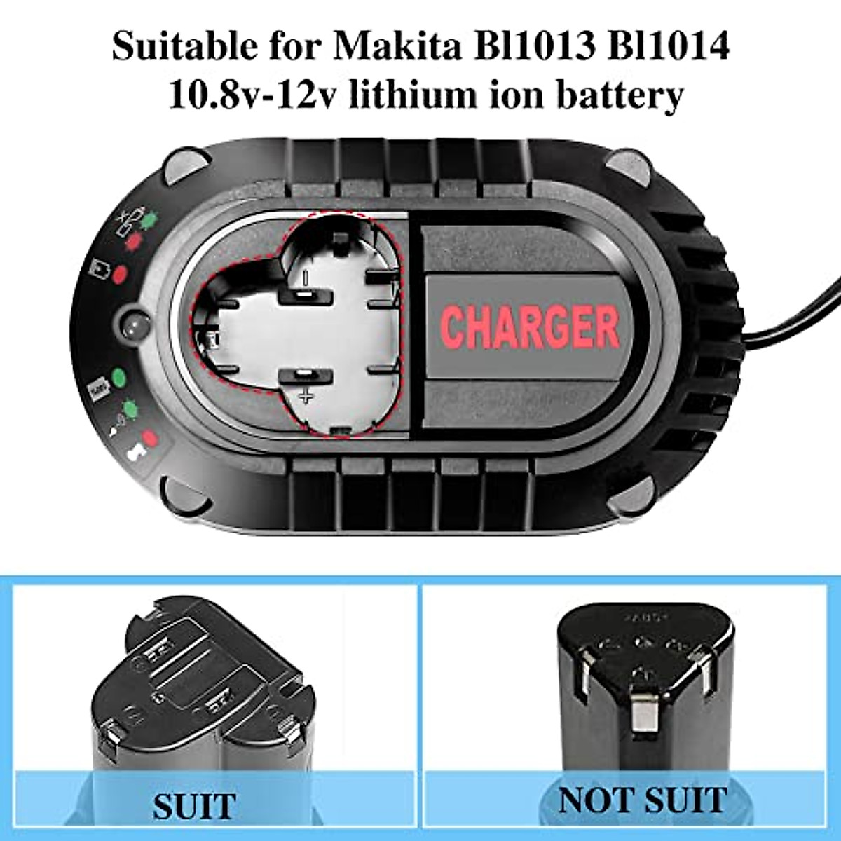 laipuduo Li-ion Battery Charger for Makita BL1013 BL1014 10.8V-12V Lithium-ion Batteries DC10WA Electrical Drill Screwdriver Tools Power Supply Charger with US Standard Plug