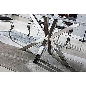 ShopBOPP Marble Dinner Table, Modern Gray Rectangle Dining Table with Marble Top and Stainless Steel Cross Base, Silver Mirrored Finish Kitchen Table Dining Room Table for Dining Room (63”, Gray)