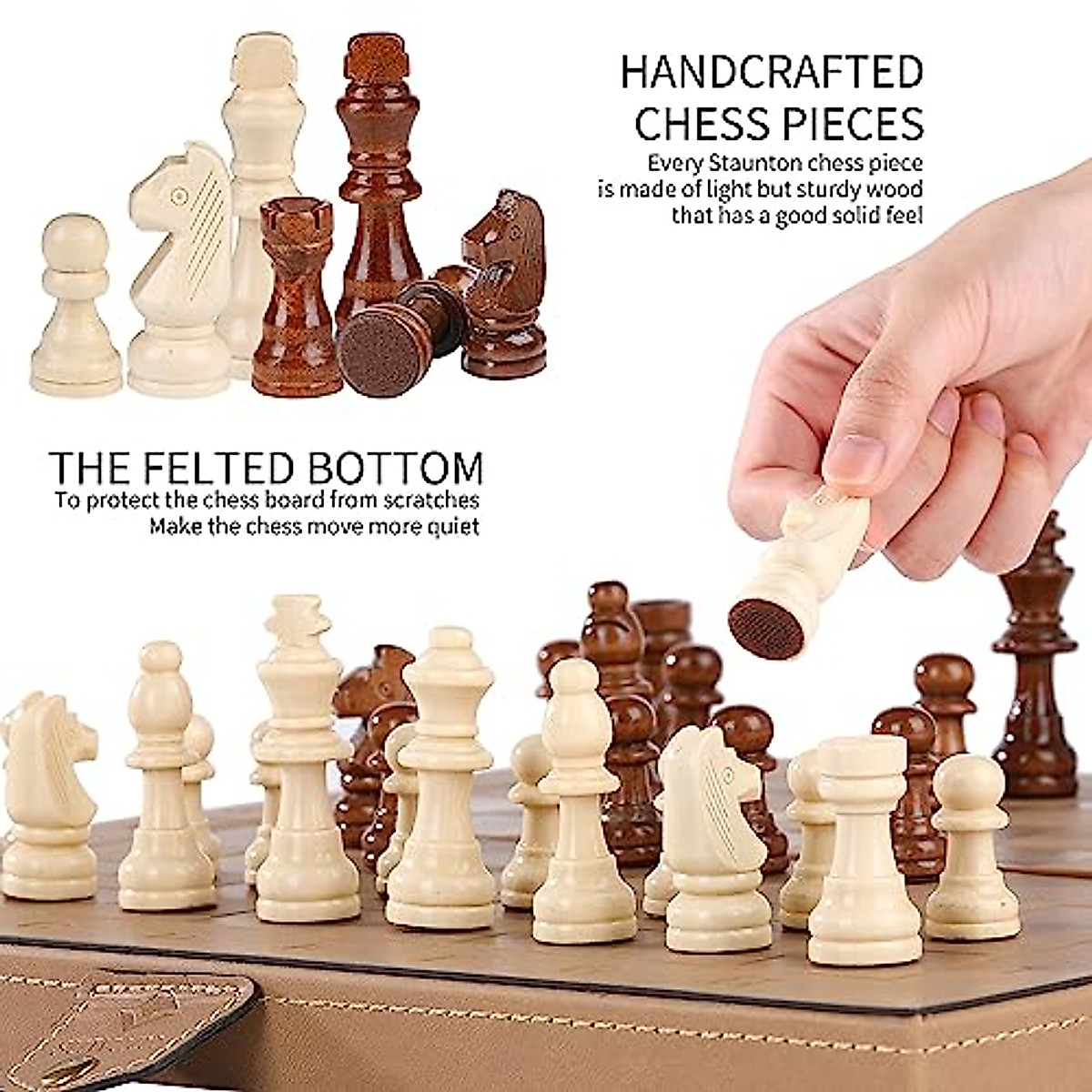 Chess Set for Adults & Kids - suwam 12 Inch Leather Travel Chess Board Pieces Unique Design Chess by Chess Armory Game Gift Choice (12inch)