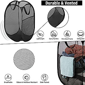 2 Pack Deluxe Strong Mesh Pop Up Laundry Hamper Basket with Side Pocket Durable Handles for Laundry, Bedroom, Bathroom, Kids Room, Dorm, Travel