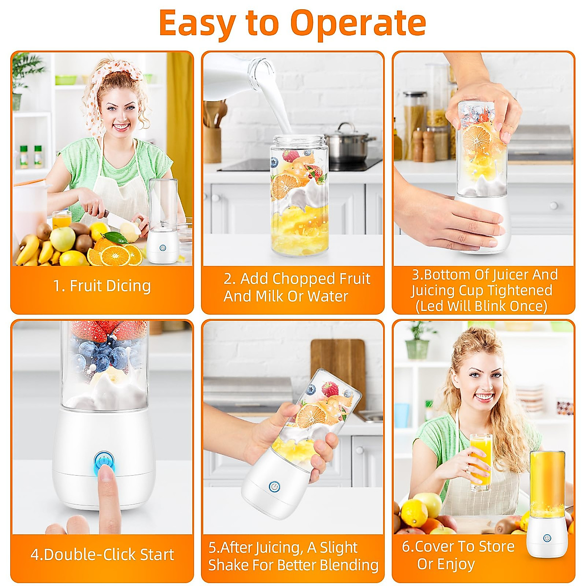 Portable Mini Blender,Personal Blender for Shakes and Smoothies,Fresh Juice Portable Blender With USB Rechargeble,Cordless 15 OZ Mini Fruit Juice Mixer For Travel,Camping,Gym,Office