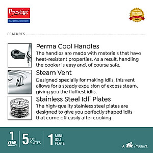 TTK Prestige PRID6 Cooker, 5Plates + 1 Mini Idli Plate, SILVER