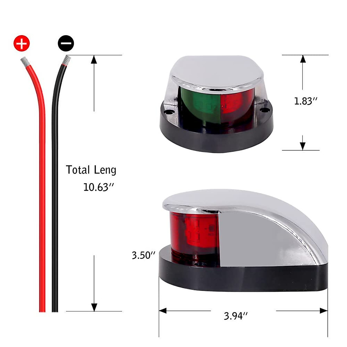 Aseakey Boat Navigation Lights, Marine LED Navigation Lamp, Red and Green Boat Front Light for Small Boat and Pontoon Yacht Skeeter