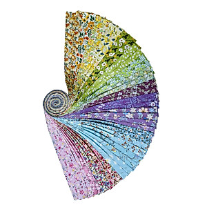 Jelly Roll Fabric 100% Cotton Quilting Fabric, 40 Pre-Cut Strips (2.5 x 44 Inch) for Quilting and Sewing - 20 Assorted Floral Prints -Flowering Season