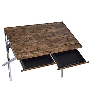 ACME Furniture Acme Callers Desk, Weathered Oak & Chrome, One Size