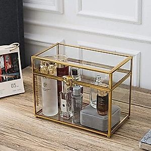 Smart Wyche Large Glass Box Wedding Card Box with Lock for Cosmetic Jewelry Sculpture DIY Mini Garden, Sturdy, 10 L x 5.71 W x 7.88 H" - Gold