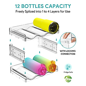 Areforic Water Bottle Organizer - 4 Pack Stackable Cup Organizer for Cabinet, Countertop, Pantry and Fridge, Free-Standing Tumbler Kitchen Storage Holder for Wine and Drink Bottles, Clear Plastic