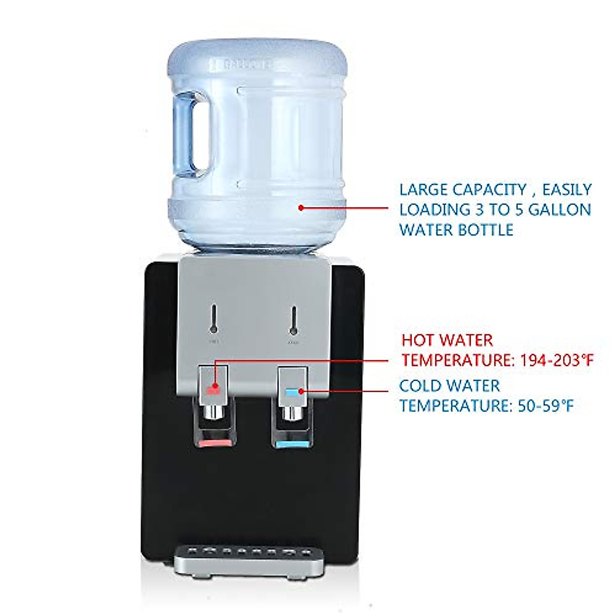 Amay Desktop Water Cooler Dispenser Top Loading Water Dispenser Hot & Cold Water Coolers with Child Safety Lock Drinking Fountain