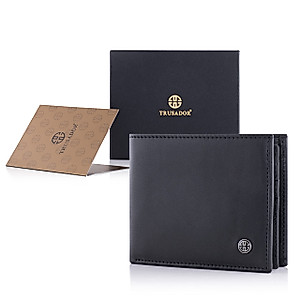 TRUSADOR Treviso Mens Wallets Bifold Leather with Coin Pocket Rfid Blocking (Black)