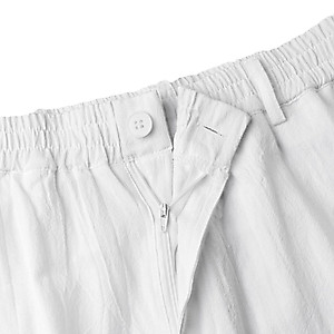 LVCBL Men's Linen Pants Straight Leg Linen Trousers Relaxed Long Pants with Pockets,White,XL