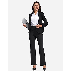 Rammus Womens Straight Leg Casual Pants with Zipper Pockets Stretch Dress Work Pants for Women Business Office Slacks Black