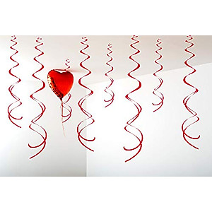 Red Party Swirl Decorations Foil Swirl Hanging Decoration 30Pc Plastic Streamer for Ceiling 22"