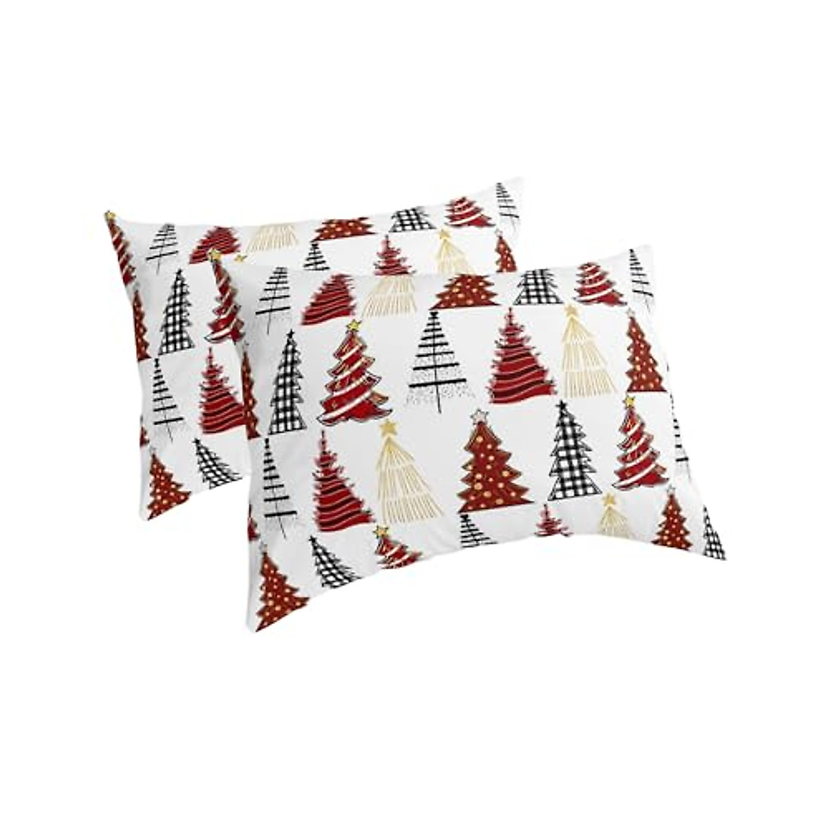 Multi Christmas Tree Pillow Covers Standard Size Set of 2 20x26 Bed Pillow, Plush Soft Comfort for Hair/ Skin Cooling Pillowcases with Envelop Closure Throw Covers Geometric Red Black Plaid Dot