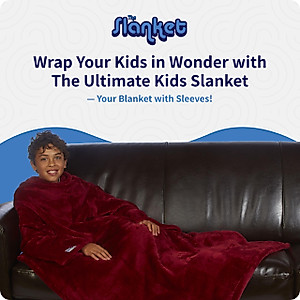 Slanket Kids Wearable Blanket with Sleeves - The Ultimate Kids Oversized Fleece Blanket with Foot Pocket - Lightweight, Plush, & Soft Plus Sized Wearable Blanket for Kids - 44”W x 60”L, Ruby Wine