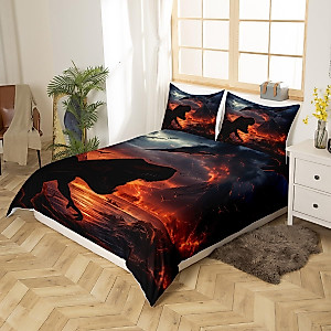 Erosebridal Dinosaor Duvet Cover 3D Realistic Dinosaur Pattern Twin Bedding Set for Boys Teens Kids Tropical Wildlife Comforter Cover Volcano Eruption Bedspread Cover 2Pcs