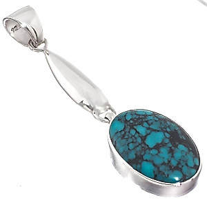 Green Turquoise Bali Filigree 925 Sterling Silver Pendant, 1 3/4" p82055