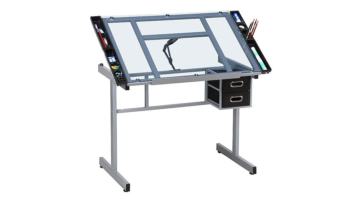 Yaheetech Adjustable Glass Drafting Table - Versatile Art & Craft Desk
