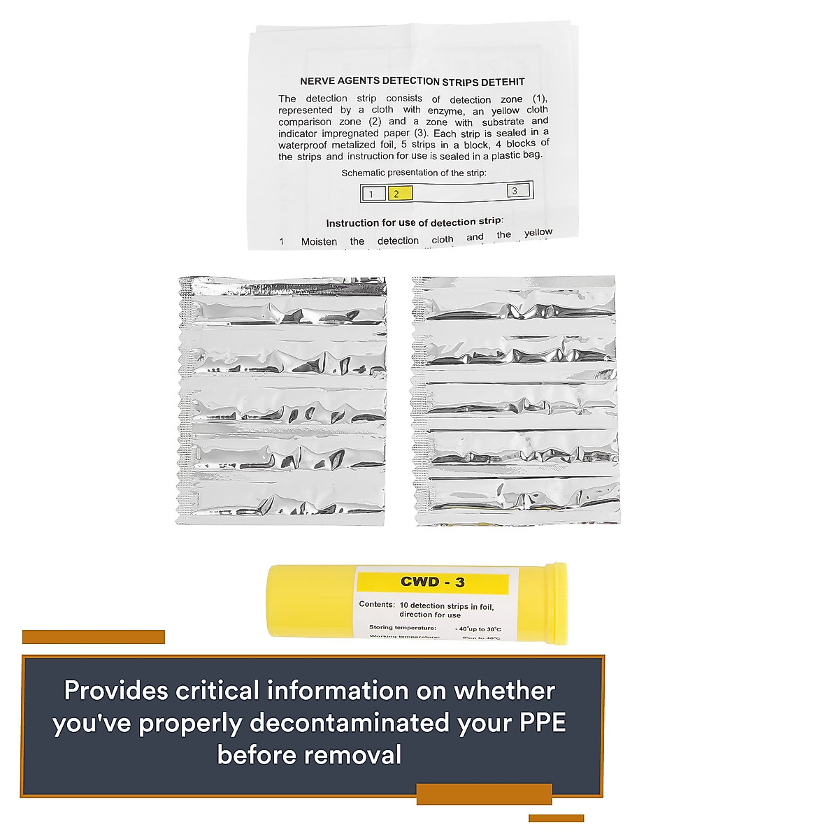 MIRA Safety DETEHIT CWD-3 CBRN Testing Paper for Various Chemical Warfare Agents | 10 Detection Strips to Identify G Agents (Sarin, Soman, tabun) and V Agents (VX Gas)