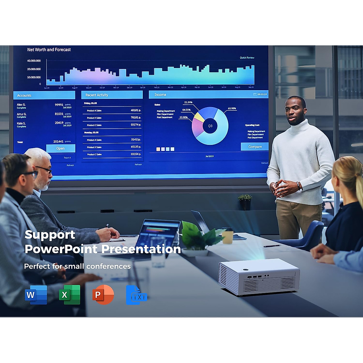 Auto Focus & Auto Keystone with WiFi 6 and Bluetooth 5.2, Agreago Native 1080P 4K Supported Outdoor Projector with Screen, Home Projector Compatible with iOS/Android/HDMI/USB/TV Stick