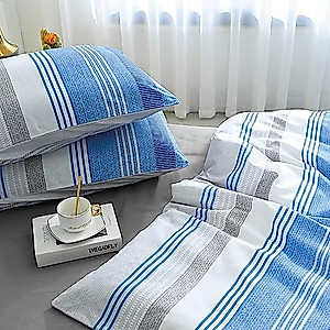 DESIHOM 3 Pieces Modern Duvet Cover Queen Size Geometric Blue Duvet Covers Set Striped Duvet Cover with Zipper Comforter Cover Queen Size