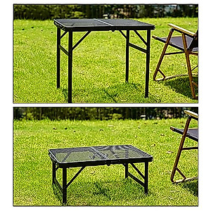 ALZEROOE Metal Camping Picnic FoldingTable, Portable Grill BBQ Side Table- Lightweight, Compact & Height Adjustable Collapsible Patio Outdoor Table