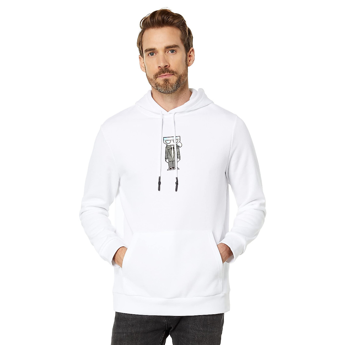 Karl Lagerfeld Paris Men's Soft Solid Hoodie, White, X-Large