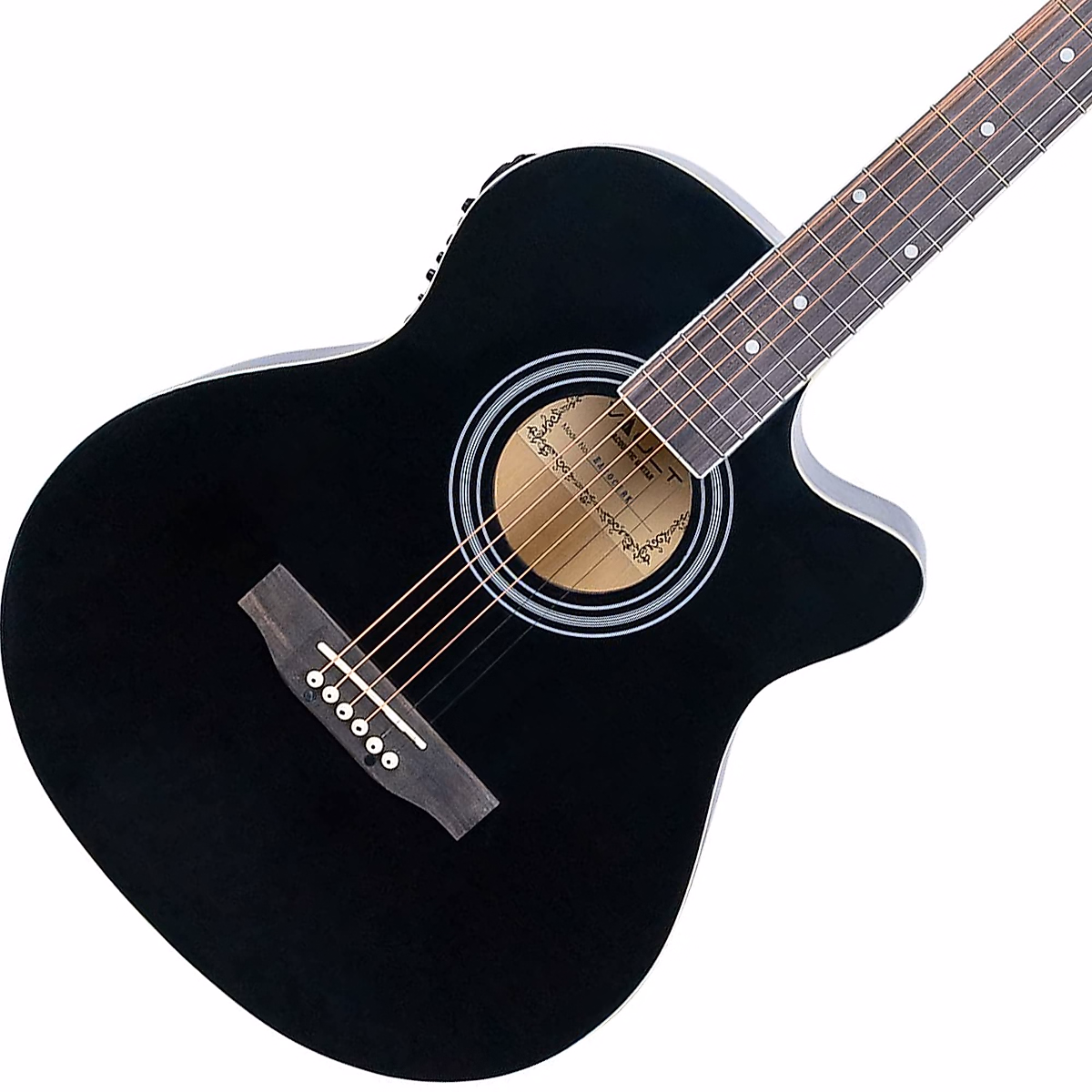 Vault EA-20CE Cutaway Acoustic-Electric Guitar - Black Bundle with Gig Bag, Tuner, Strap, Strings, Instrument Cable, Picks, Austin Bazaar Instructional DVD, and Polishing Cloth