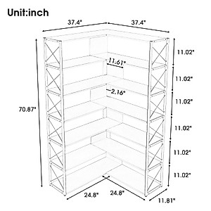 SHMAO 6-Tier Corner Bookshelf, L Shaped Bookshelves, Large Modern Tall Corner Bookcase, Industrial Standing Storage Open Display Rack Bookshelf, Rustic Bookcase for Home Office, Living Room(Grey)