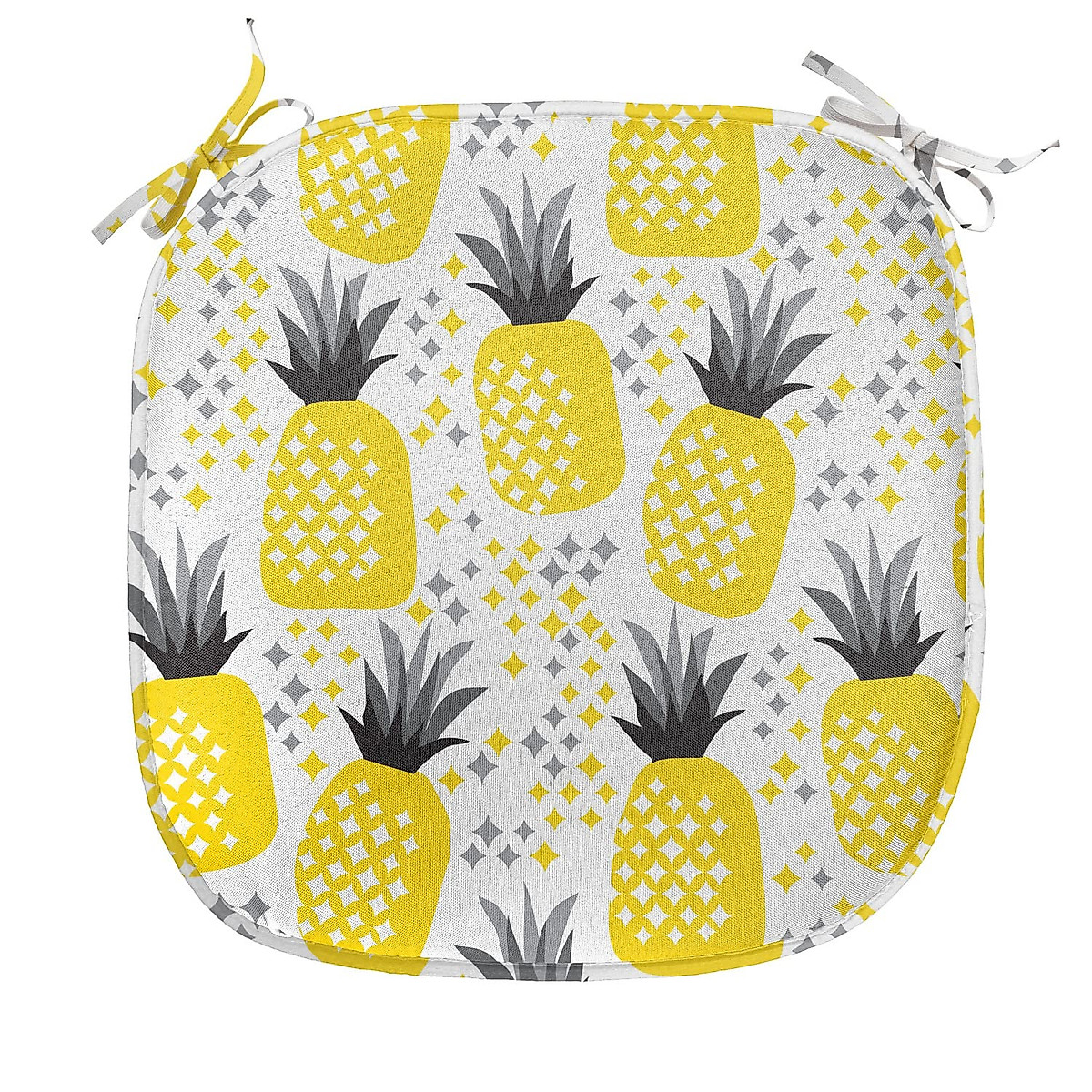 Ambesonne Exotic Chair Seating Cushion Set of 4, Pineapples Tropic Accents Coastal Theme Beach Island Fruit Kitchen Graphic, Anti-Slip Seat Padding for Kitchen & Patio, 16"x16", Yellow Grey Black