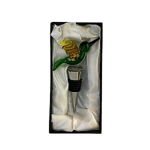 Stainless Steel Wine Bottle Stopper with Hand Made Glass Figurine (Hummingbird)